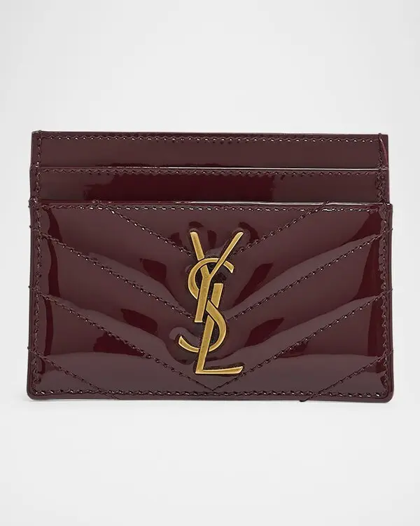 Saint Laurent Card Holder In Quilted Patent Leather - Dark Red